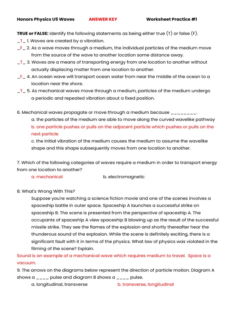HP U5 Waves WS 1 KEY PDF | PDF