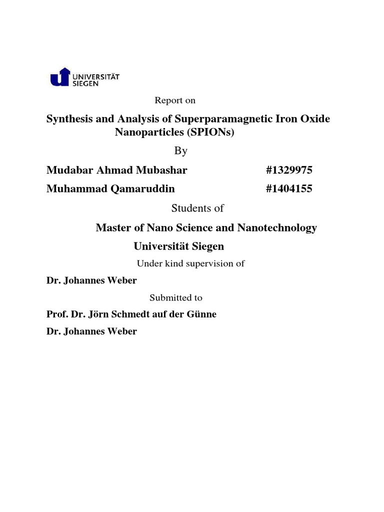 Final Edited SPIONs report.pdf | PDF | X Ray Crystallography | Diffraction