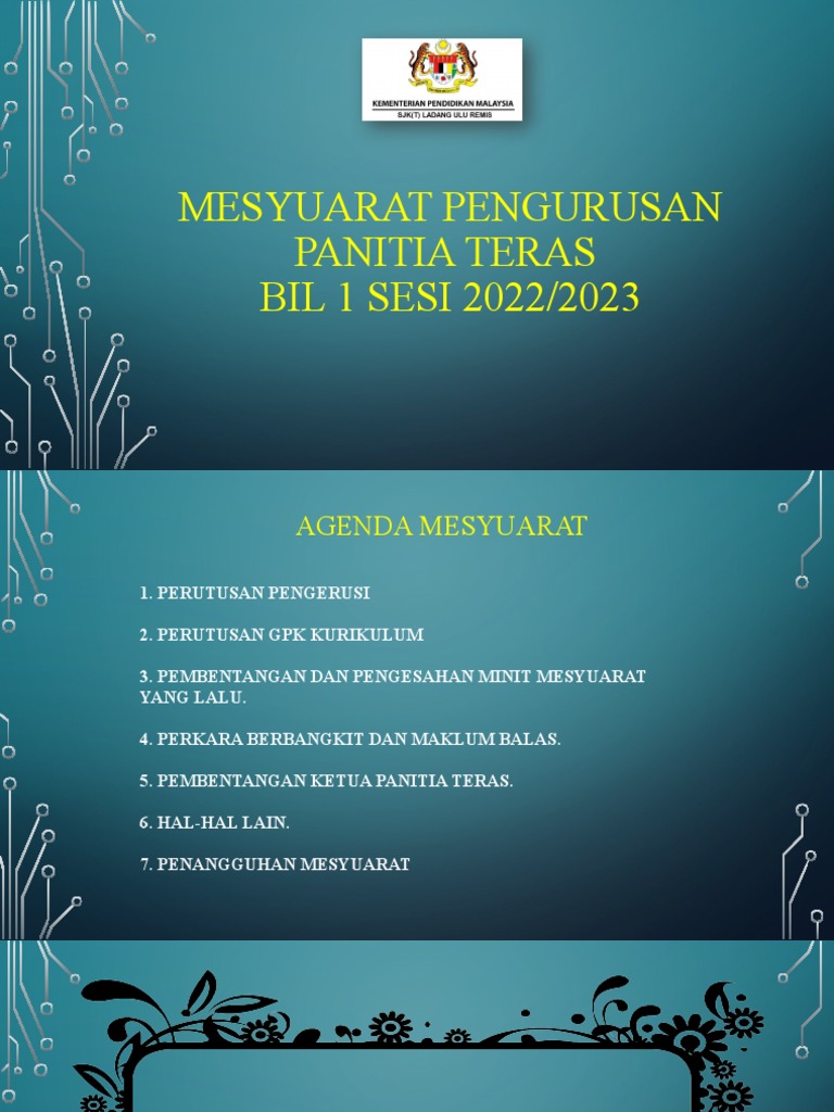 Mesyuarat Pengurusan Panitia Teras Sekolah Bil 1 2023 2024 | PDF