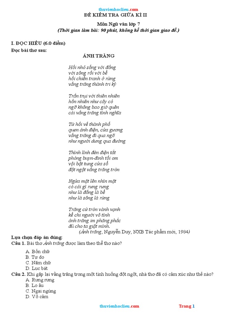 Bo de On Thi Giua HK2 Van 7 Nam 22 23 | PDF