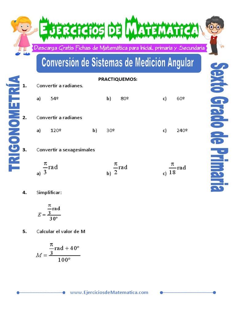 Ejercicios de Conversion de Sistemas de Medicion Angular para Sexto de Primaria | PDF