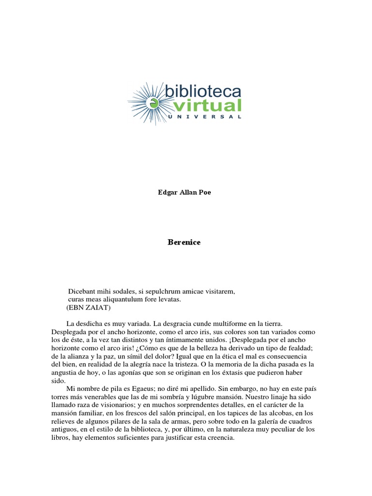 Berenice de Edgar Allan Poe | PDF