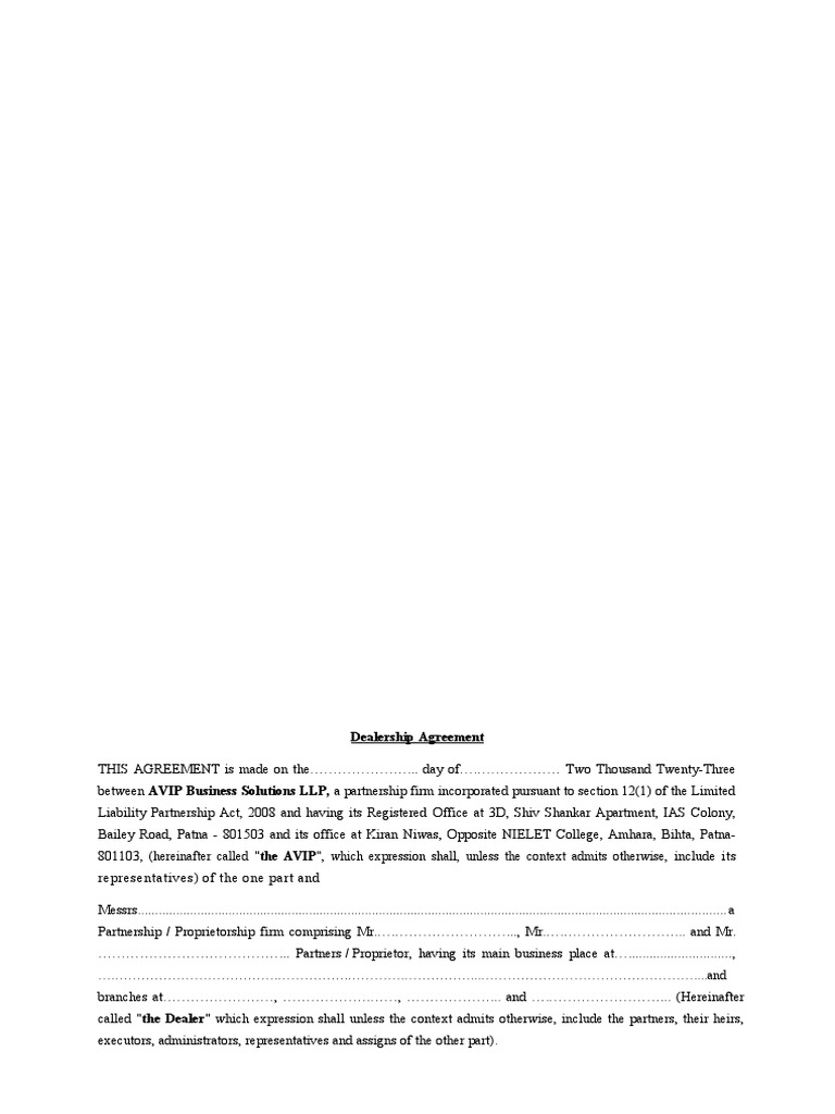 A Specimen of A Dealership Contract | PDF