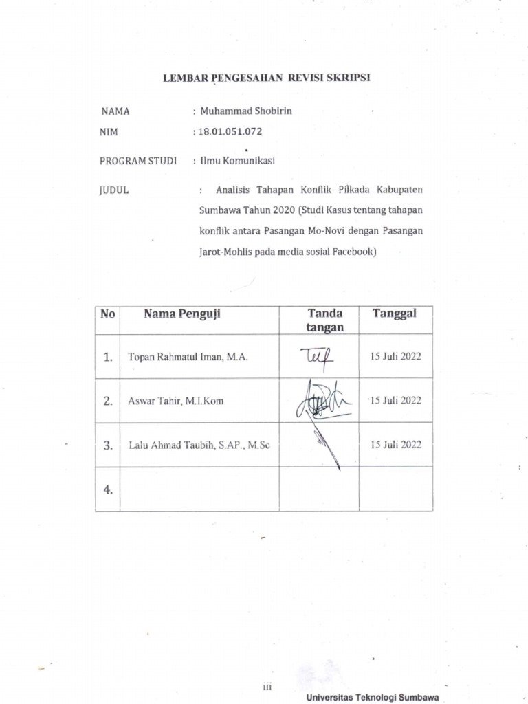 LEMBAR PENGESAHAN REVISI SKRIPSI | PDF