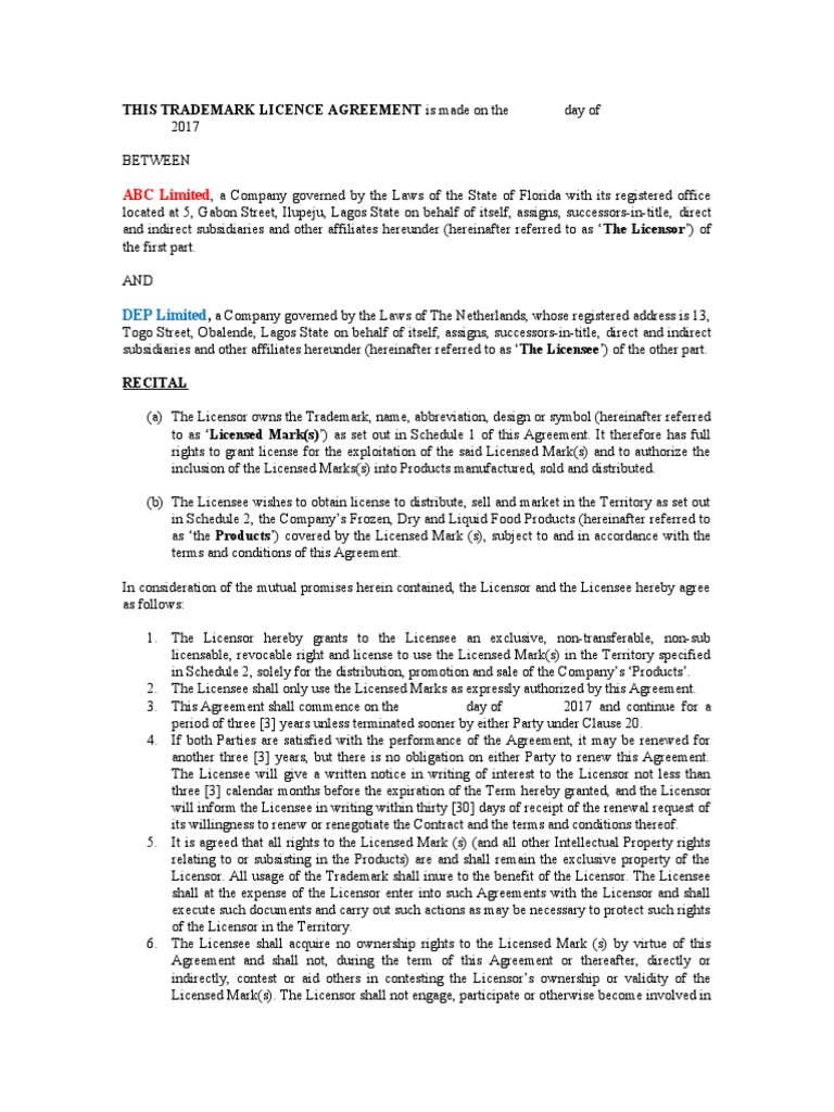 Trademark License Agreement | PDF