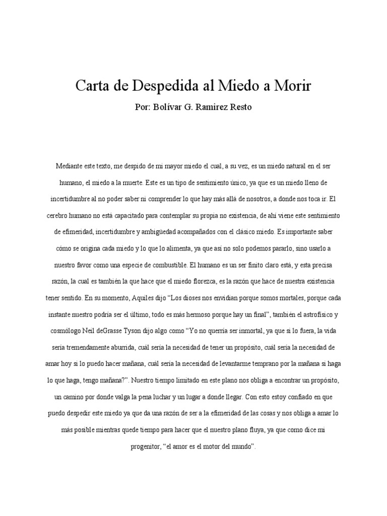 Carta de Despedida Al Miedo A La Muerte | PDF