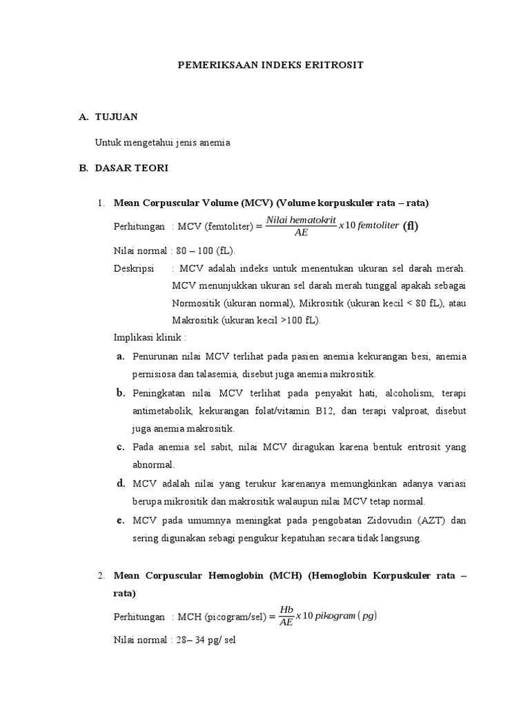 Pemeriksaan Indeks Eritrosit | PDF