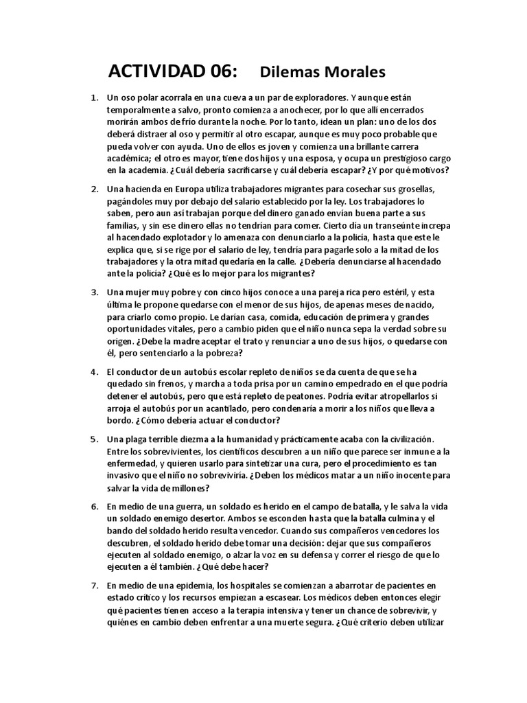 Actividad 06-Dilemas Éticos Morales | PDF