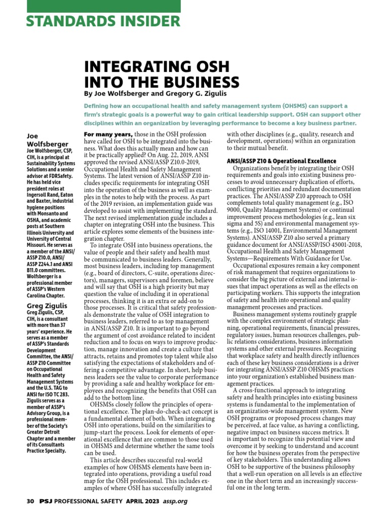 Integrating OSH Into The Business PDF | PDF | Corporate Social ...