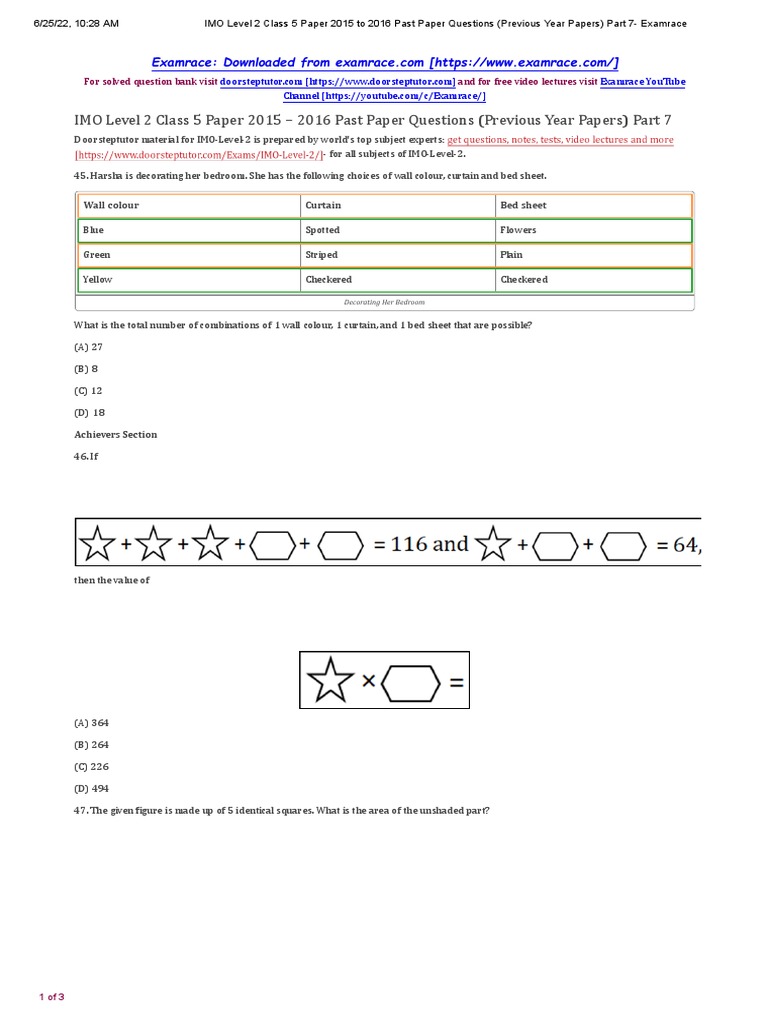 IMO Level 2 Class 5 Paper 2015 2016 Part 7 | PDF