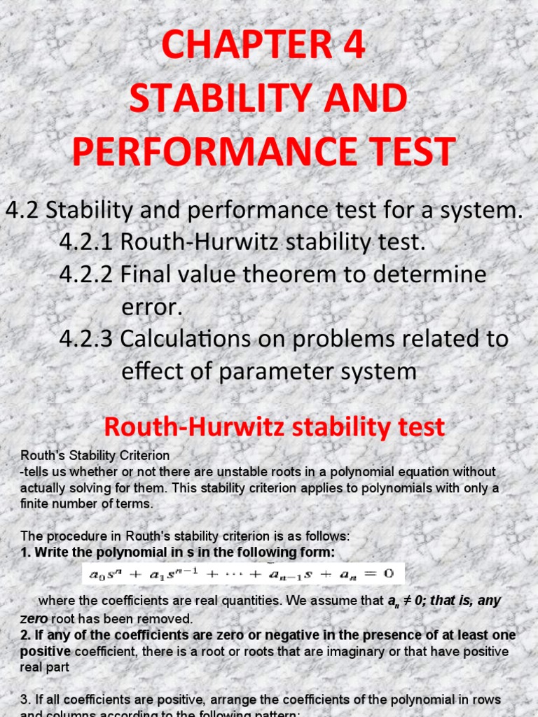 CHAPTER 4 STABILITY AND PERFORMANCE Part2 | PDF | Stability Theory | Mathematical Relations