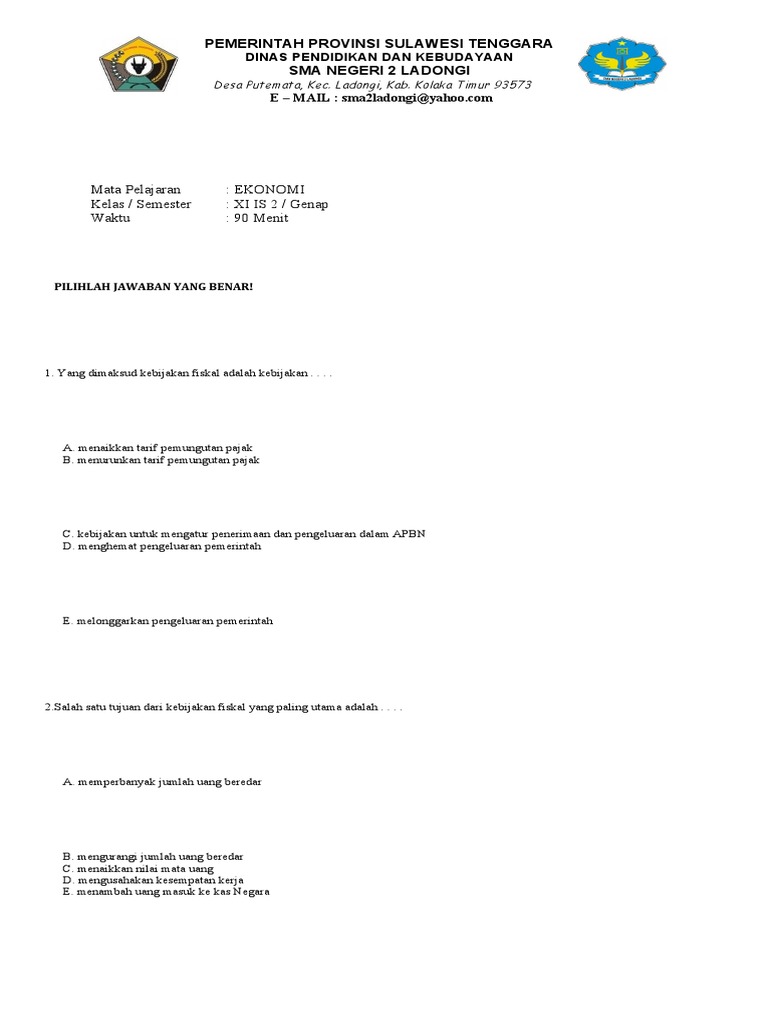 Soal Uas Genap - Xi - Ekonomi - Iis 2 | PDF