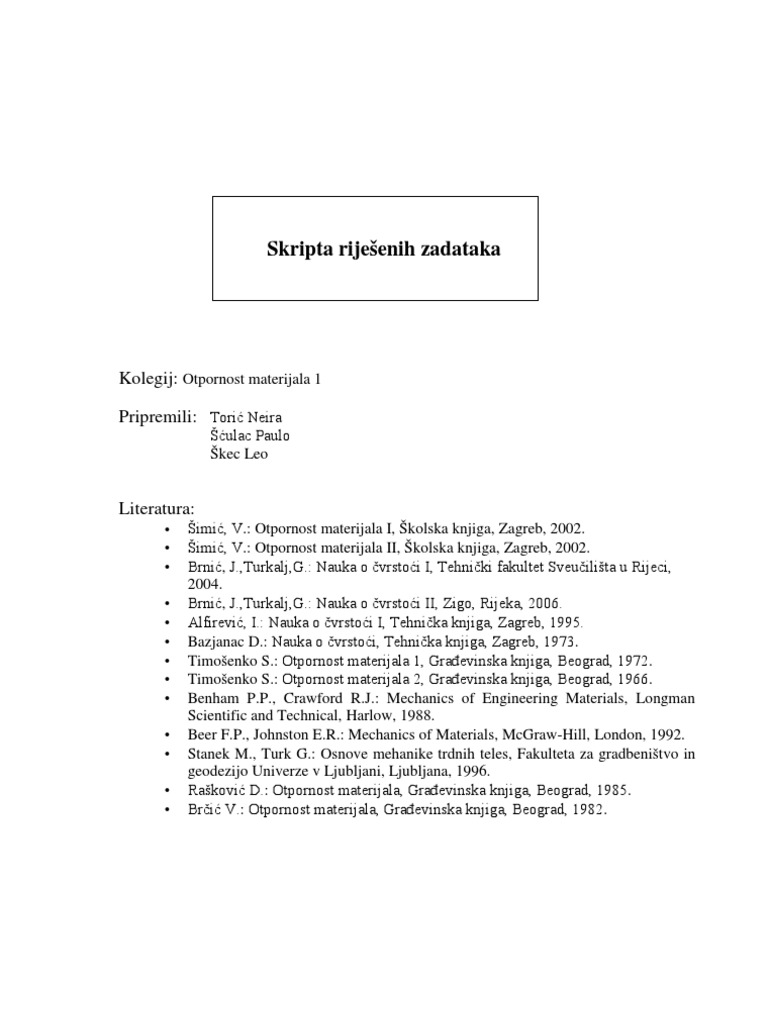 Reseni Zadaci Otpornost Materijala1 | PDF