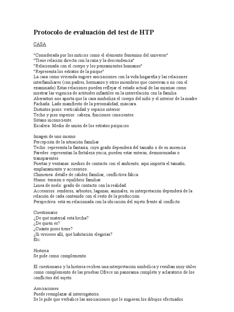Test Protocolo de Evaluacion Del Test de HTP | PDF