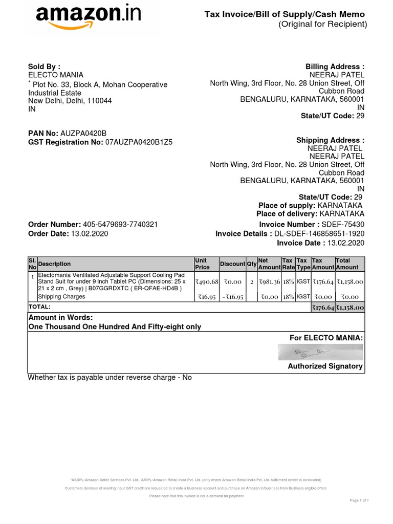 Amazon GST Invoice for Laptop Stand | PDF | Invoice | Market (Economics)