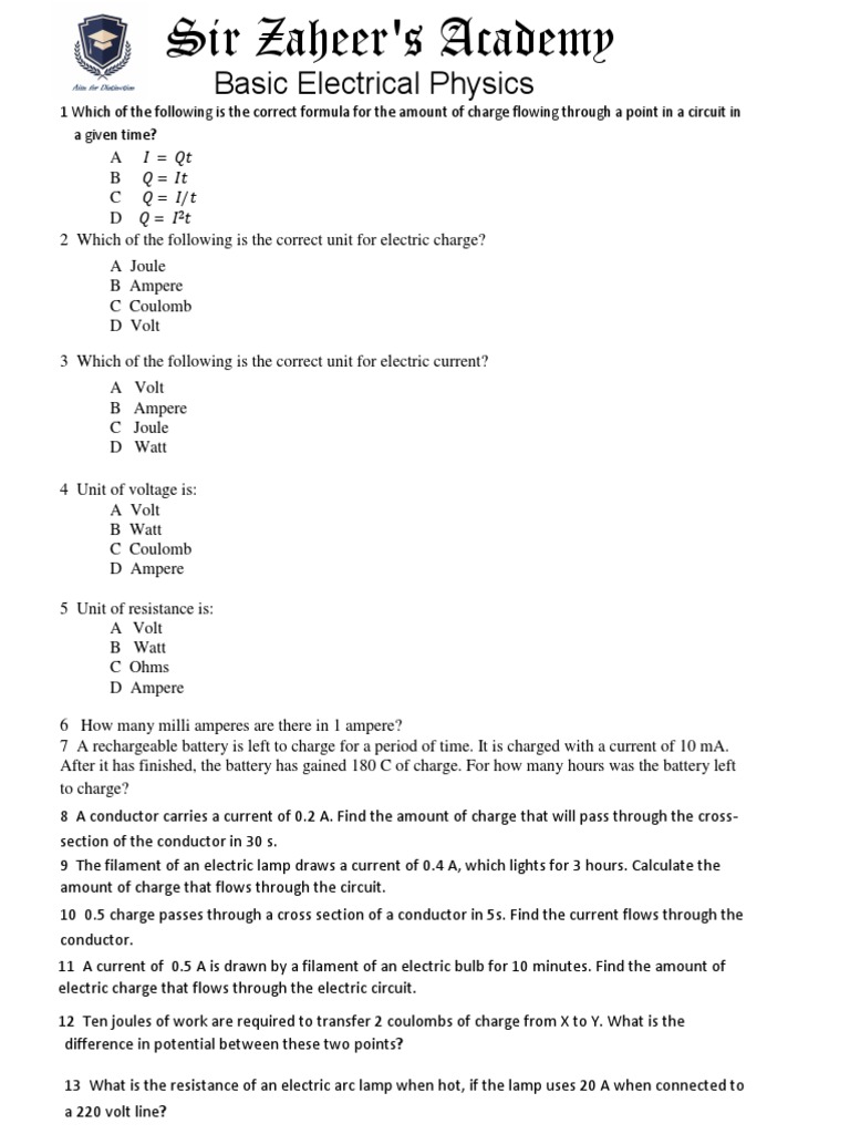 OL Basic Electrical Physics WS 2 PDF | PDF | Volt | Voltage