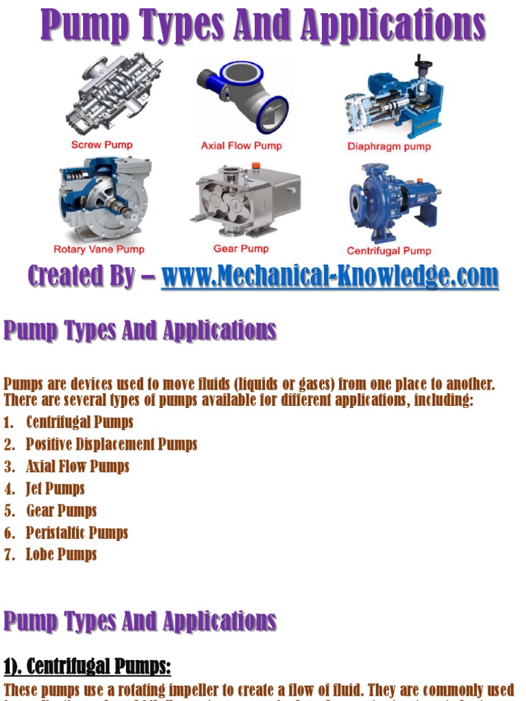 Pump Types And Applications Pdf Pdf Pump Dynamics Mechanics