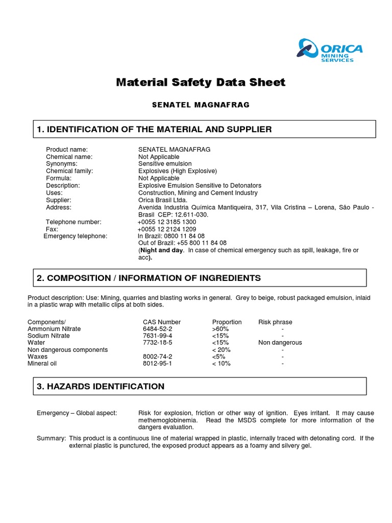 MSDS Senatel Magnafrag - Brasil Inglés PDF | PDF