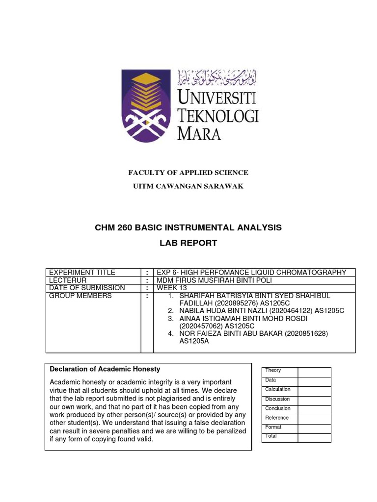 CHM 260 Experiment 6 As120 5C Group 3 PDF | PDF