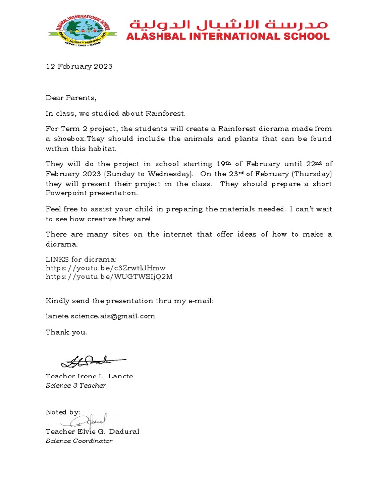 CHECKED Letter To Parents-Project Making | PDF