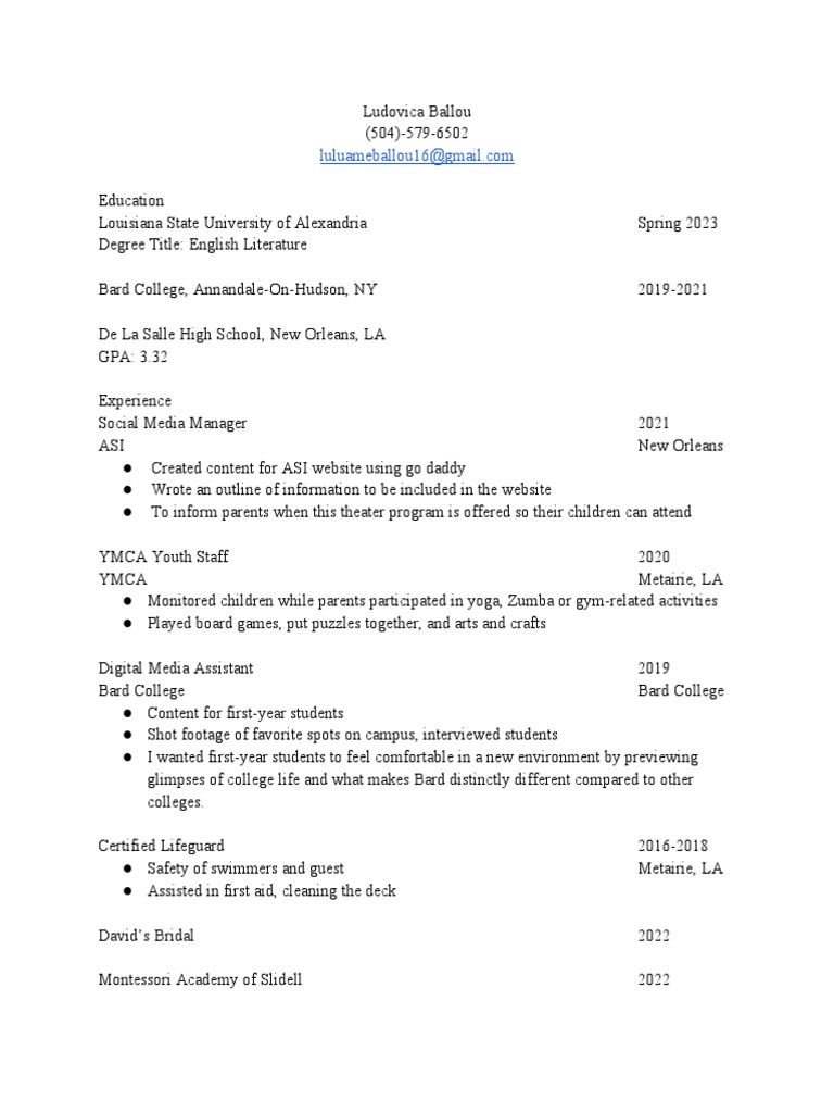 Ludovica Ballou Resume | PDF