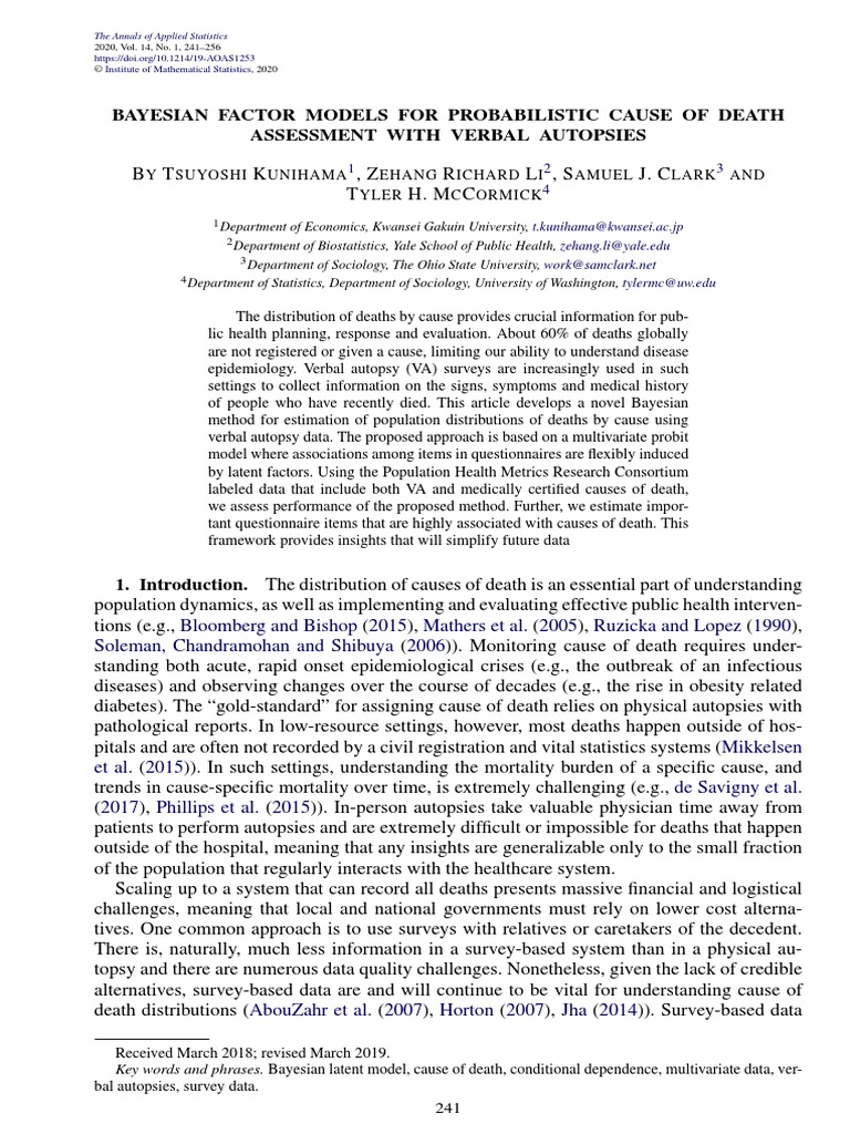 Bayesian Factor Models For Probabilistic Cause of Death Assessment With ... Bayesian Factor Models For Probabilistic Cause of Death Assessment With ...