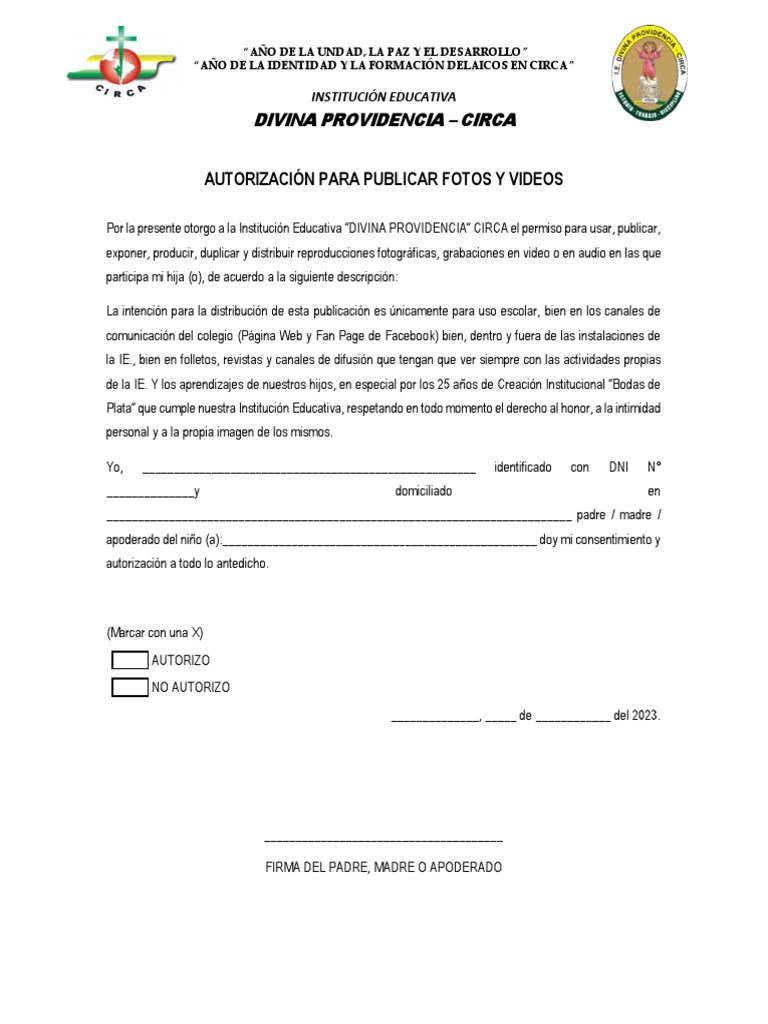 Autorización para Publicar Fotos y Videos PDF | PDF