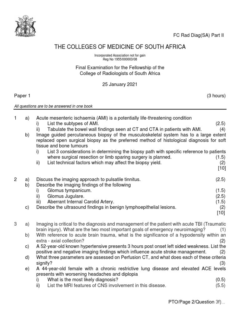 South Africa Radiology Exam Papers Part II | PDF