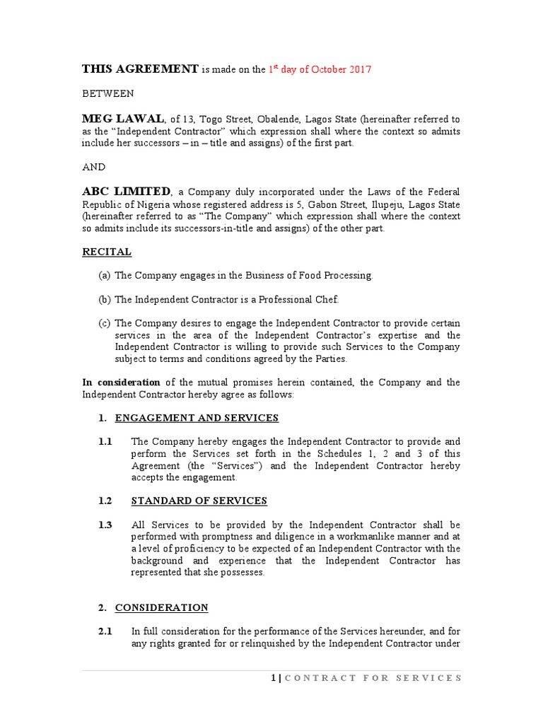 Contract For Services | PDF