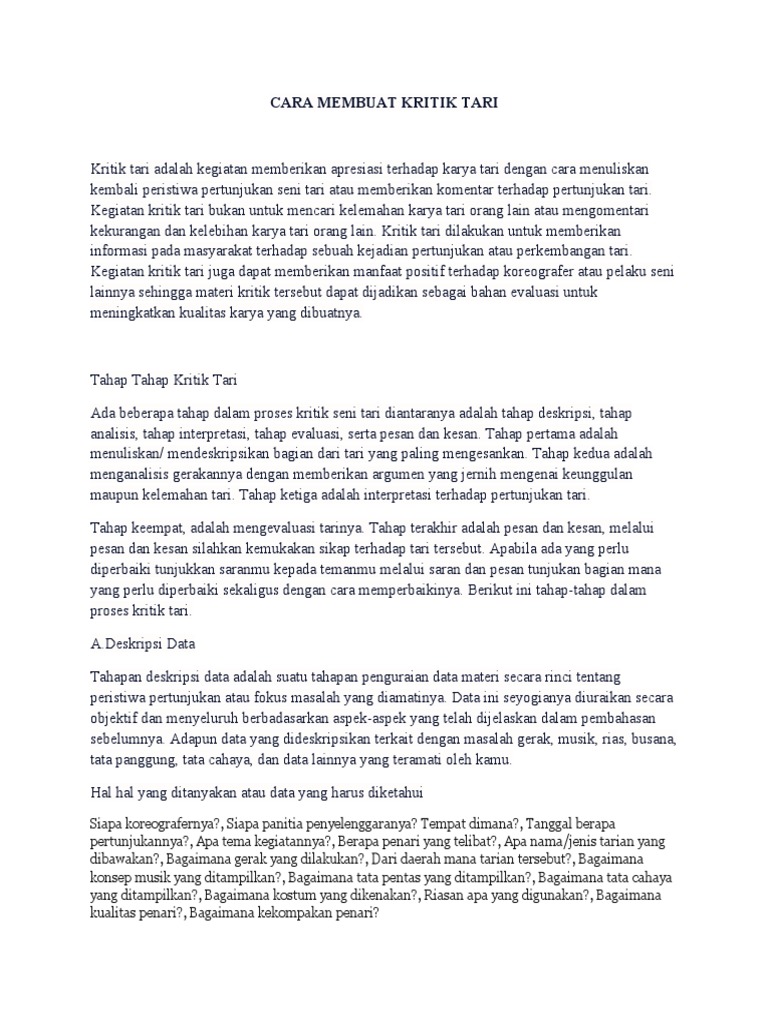 Cara Menulis Kritik Tari Dan Contoh | PDF
