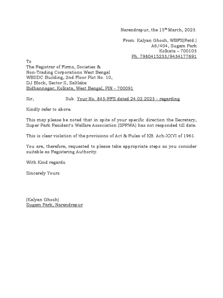 KG Letter To Registrar of Societies | PDF