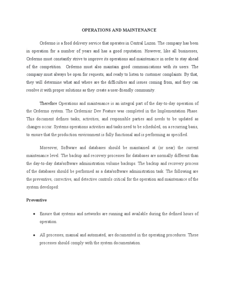 Operations and Maintenance Conclusion | PDF