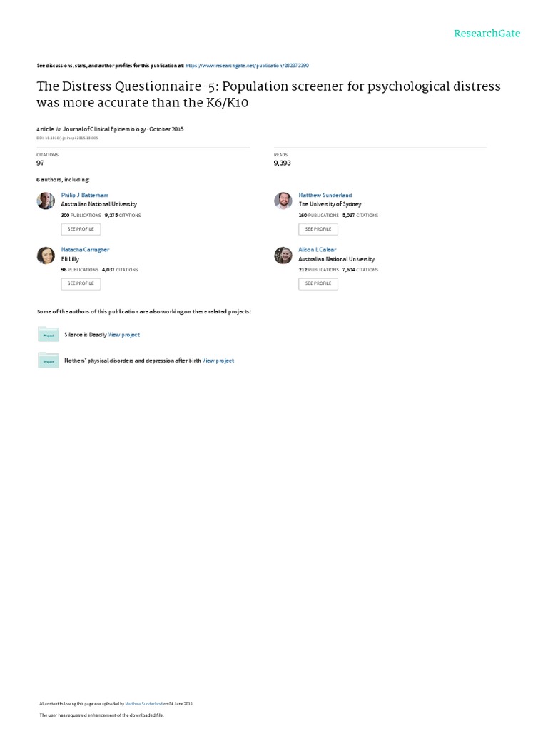 The Distress Questionnaire-5 Population Screener F | PDF
