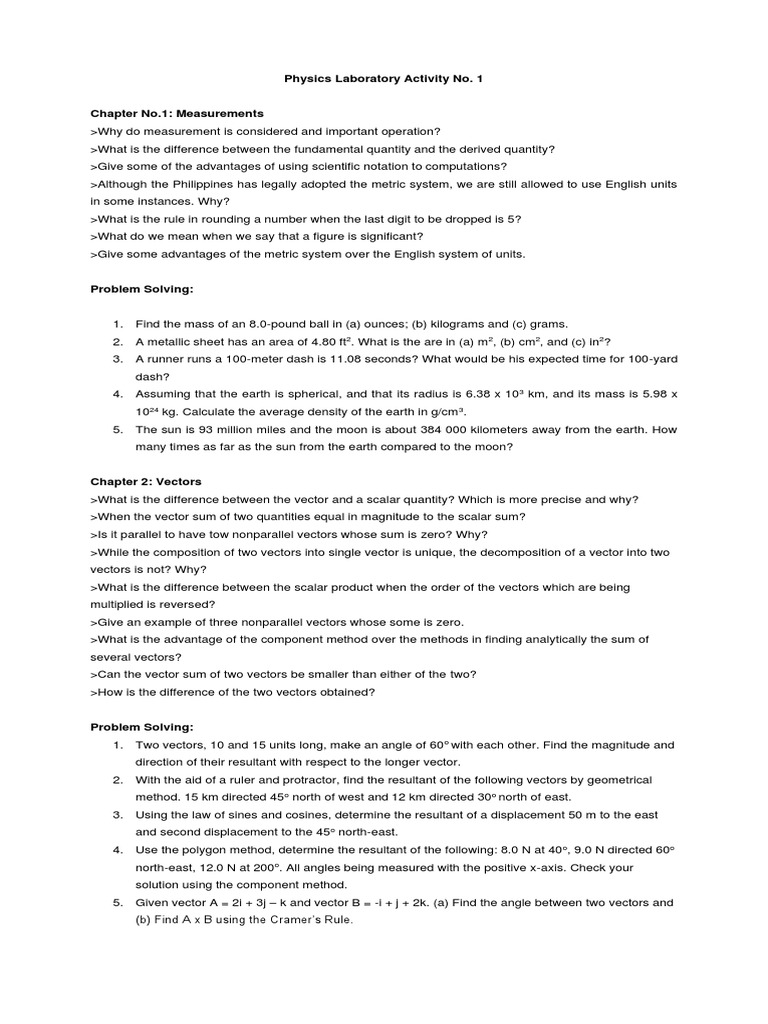 Physics Lab: Measurements and Vectors | PDF