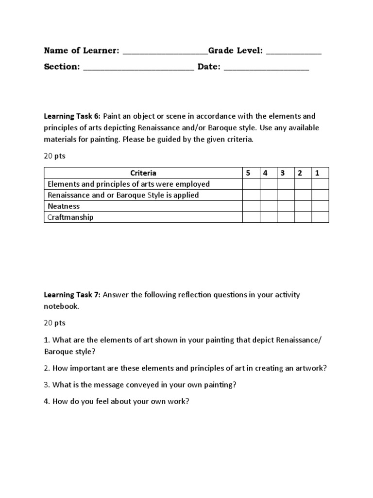 2ND Q Arts Learning Task Week 1 | PDF