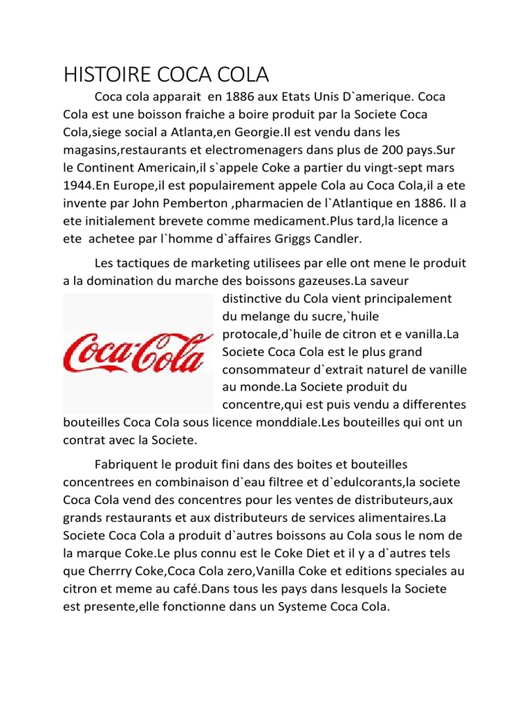 Histoire de Coca-Cola en résumé | PDF