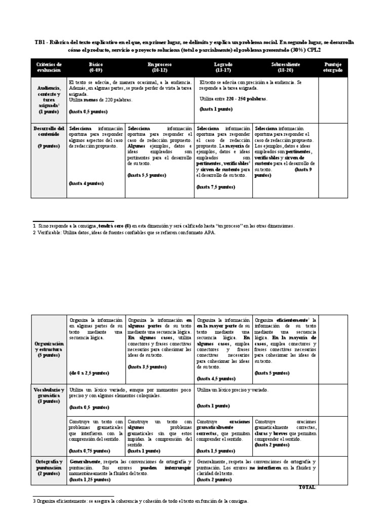 Rúbrica TB1 (30%) | PDF | Informática