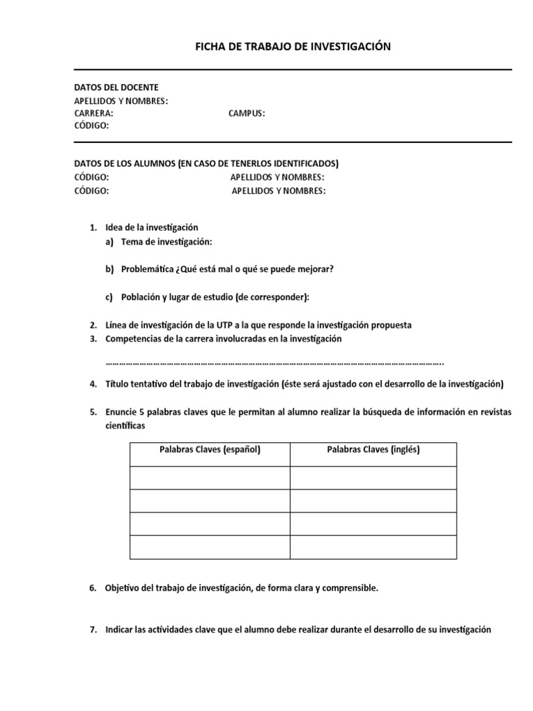 Modelo de Ficha Del Trabajo de Investigación | PDF