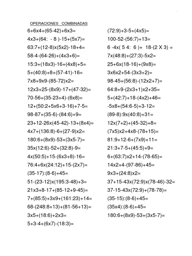 Operaciones Combinadas en Matemáticas | PDF