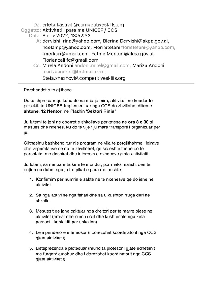 Aktiviteti I Pare Me UNICEF CCS PDF | PDF