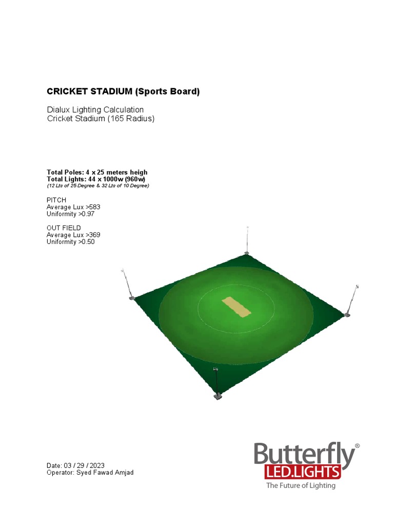 Sports Board Cricket Stadium 330ft - 25m - (1000w) PDF | PDF | Fax | Optics