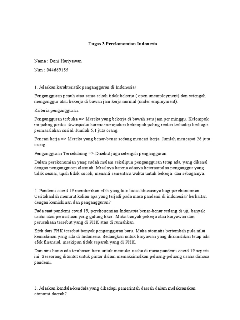 Tugas 3 Doni Perekonomian Indonesia | PDF