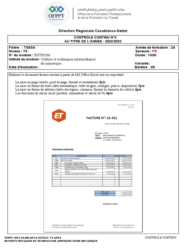 0 - Egtsi206 Bureautique CC2 Tsesa 2022-2023 | PDF