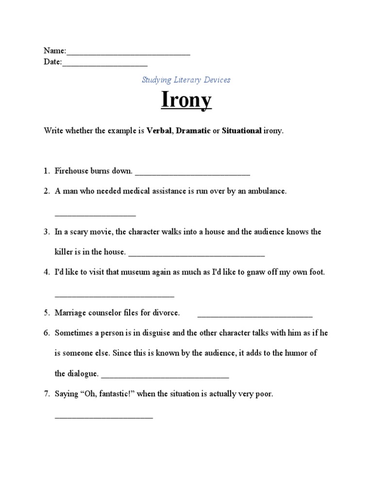 Irony Types Worksheet for Students | PDF