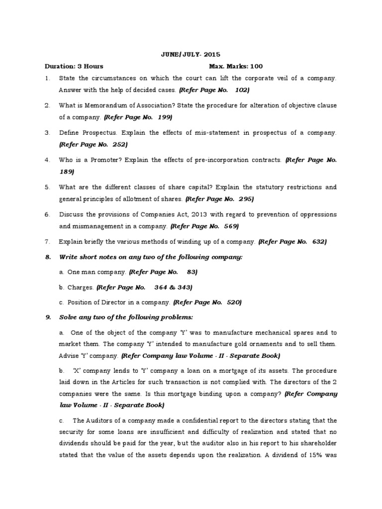 Company Law 2015 Qp Kslu Pdf