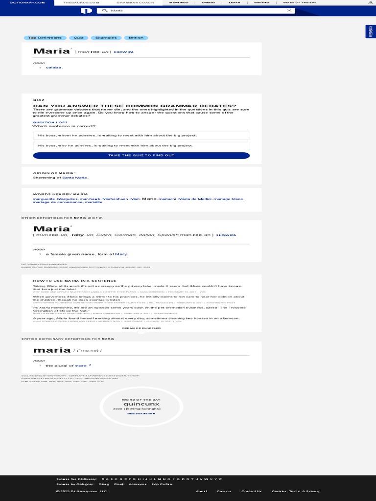 Maria Definition & Meaning - PDF | Download Free PDF | Linguistics ...