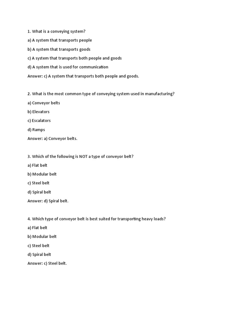 Conveying Method MCQ 20 Items | PDF