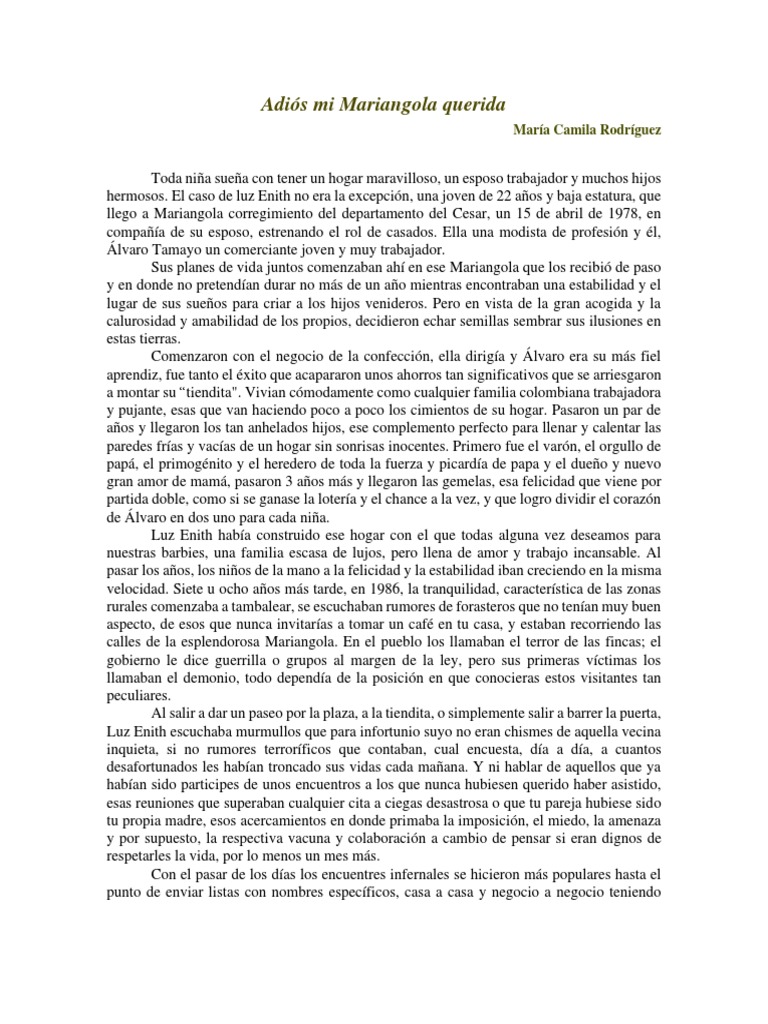 Adiós Mi Mariangola Querida PDF | PDF