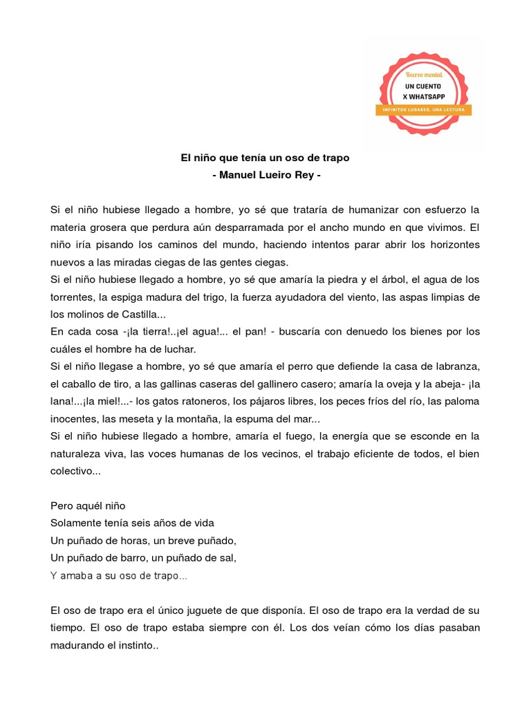El Niño Que Tenía Un Oso de Trapo - Manuel Lueiro Rey (España) | PDF