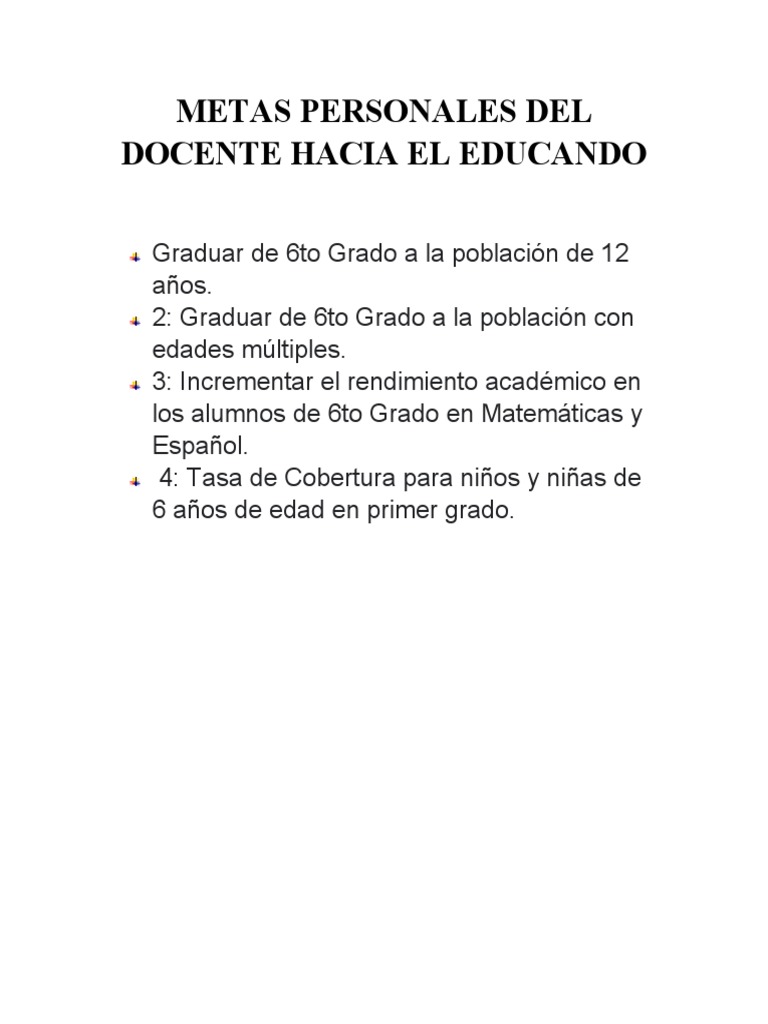 Metas Personales Del Docente Hacia El Educando | PDF